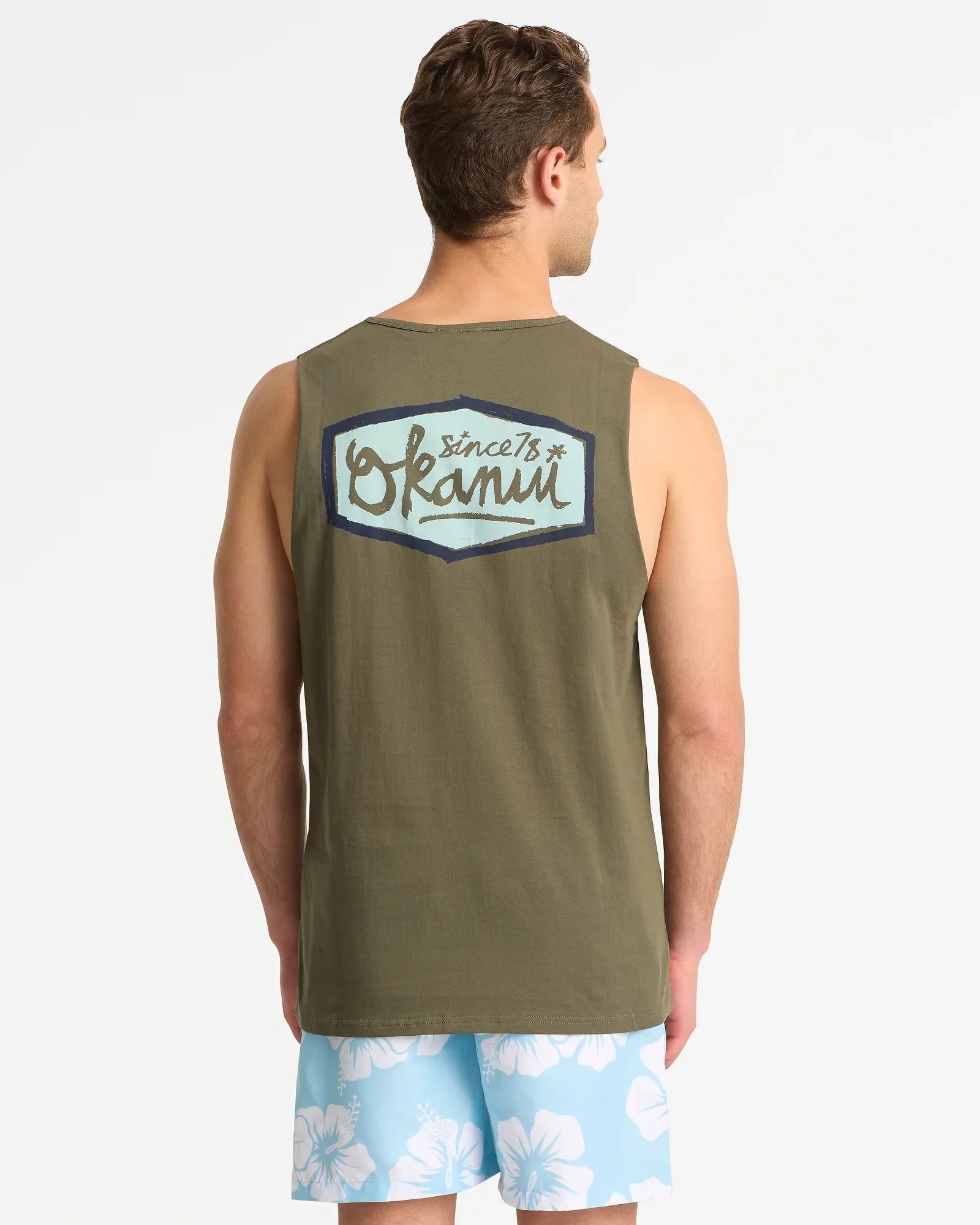 Okanui Men's Script Tank - Olive | Premium Cotton Singlet Top